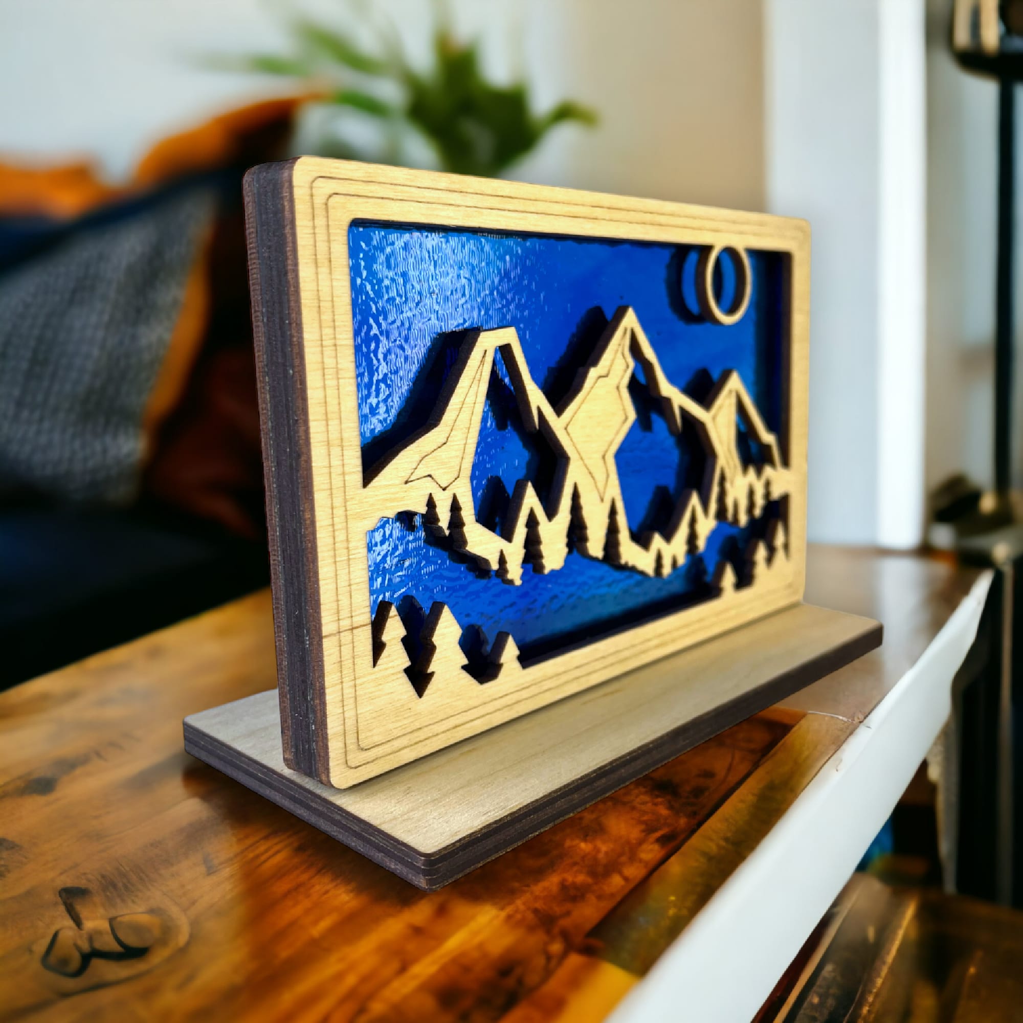 MOUNTAIN SUNSCREEN - freestanding stained glass & wood décor ...